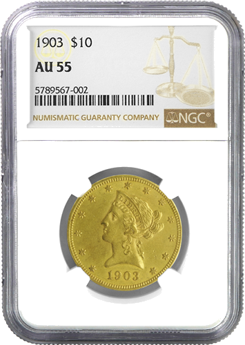 10 dollars Liberty Head/Eagle US gold coin AU 55 1903 (NGC certified)! - Florinus.lv
