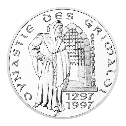 100 Francs Grimaldi Dynasty 1997 Monaco Silver Coin - FLORINUS