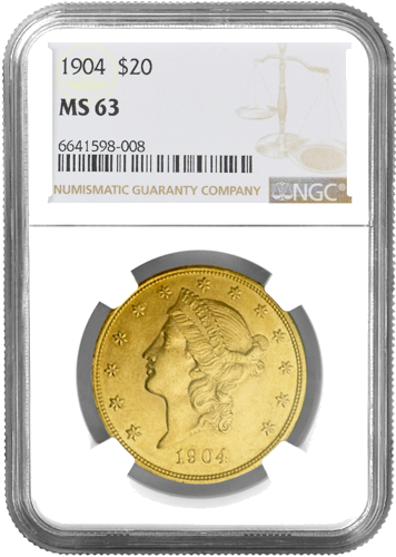 20 dollars Liberty Head/Double Eagle US gold coin MS 63 1904 (NGC certified)! - Florinus.lv